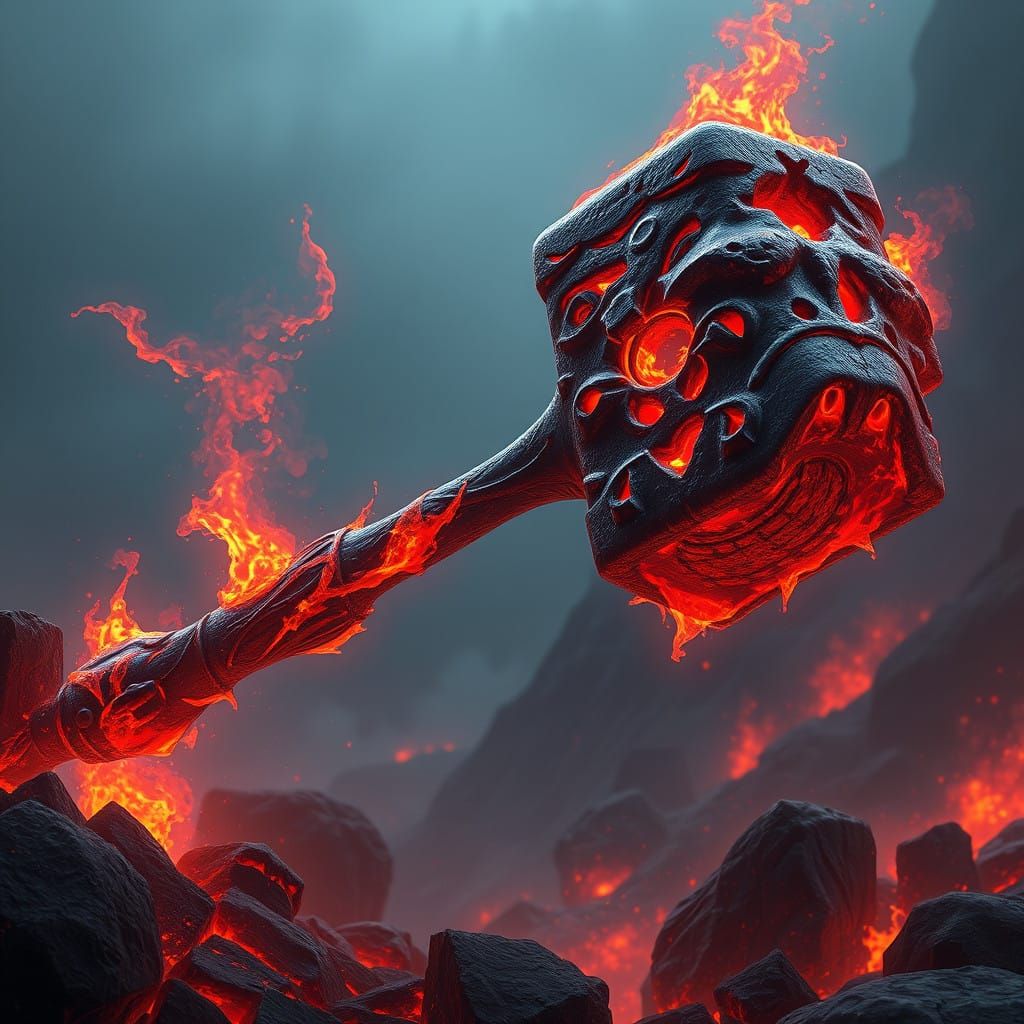 Fantasy Anime Lava Hammer with Gorilla Skull Head ... - AI Art