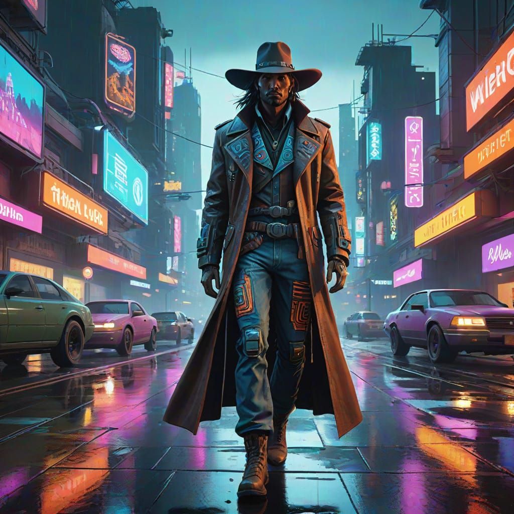 cyberpunk cowboy futurista neon - Cyberpunk Cowboy Futurista...