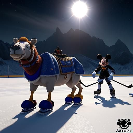 Mickey Mouse playing Winter sports with Camel - AI Generated Artwork ...