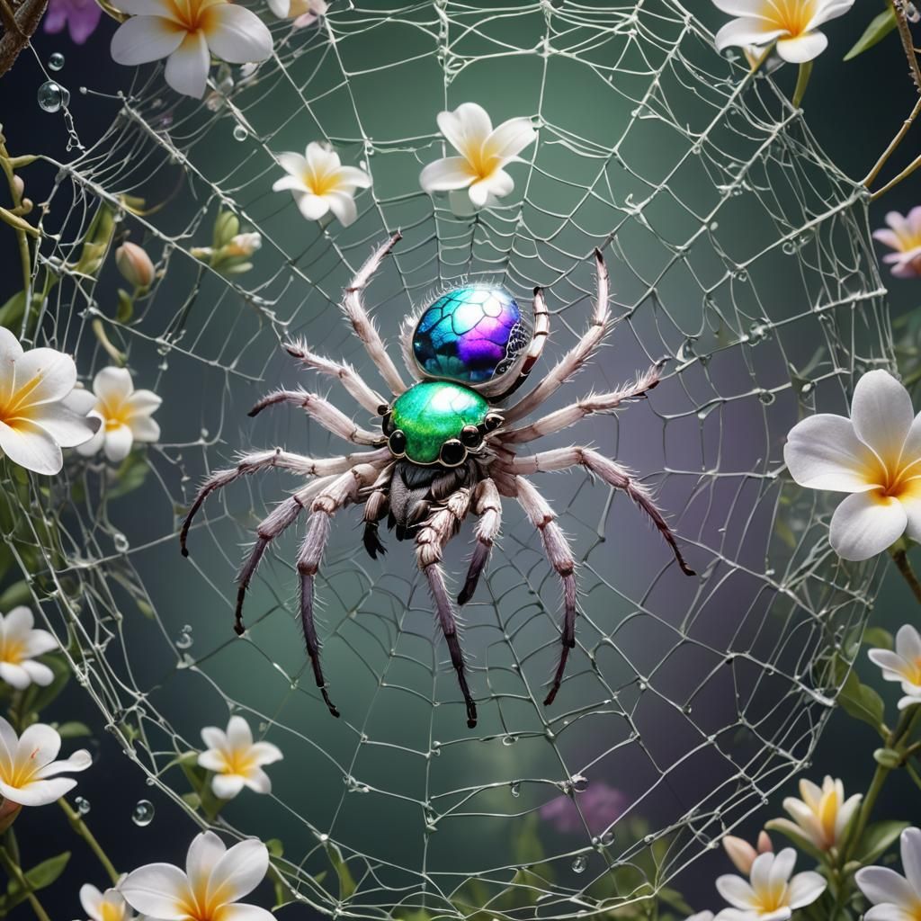 Filigree Realistic white lavender mint Iridescent jumping spider in ...