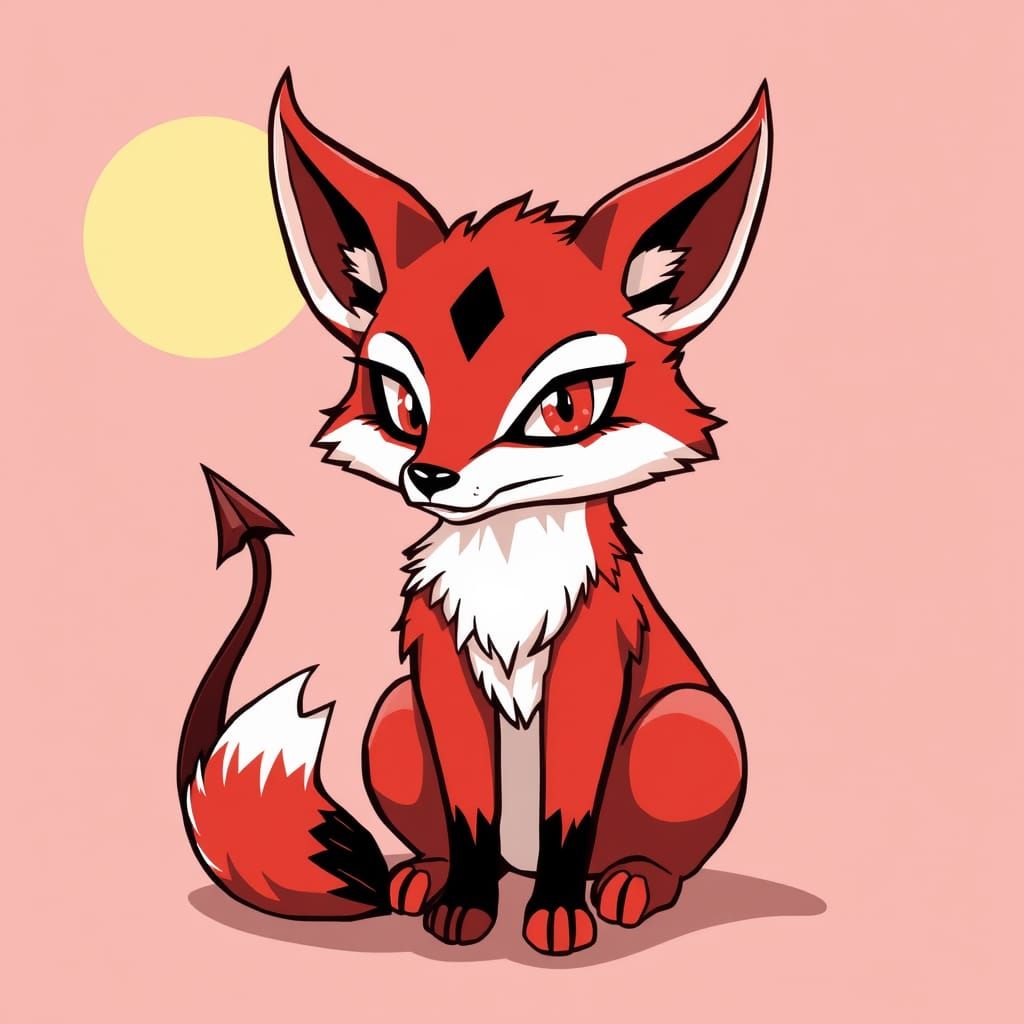 A devil fox - Fiery Fox with Horns and Flames