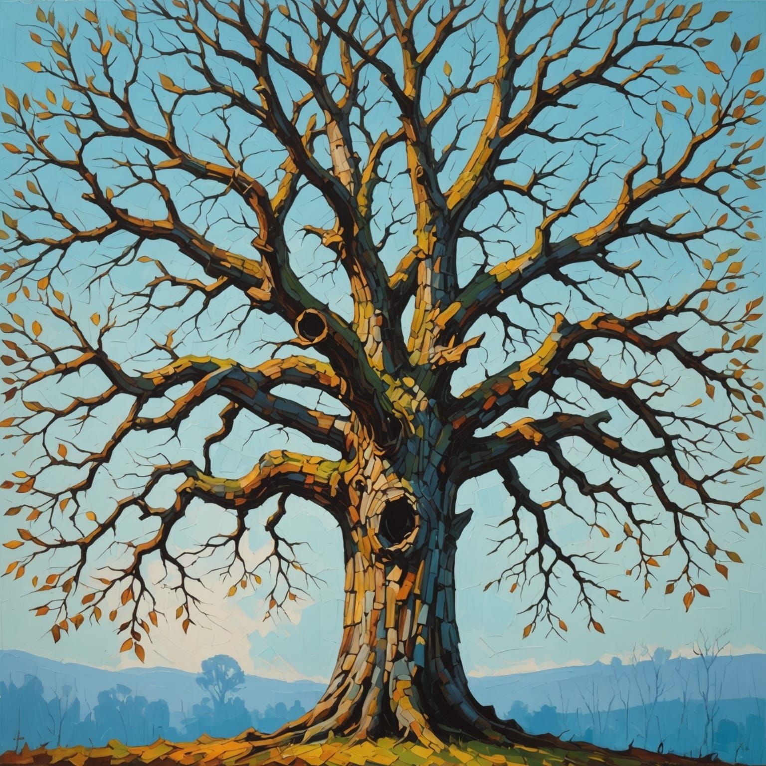 oil painting of an old tree - A Vibrant Oil Painting of an A...