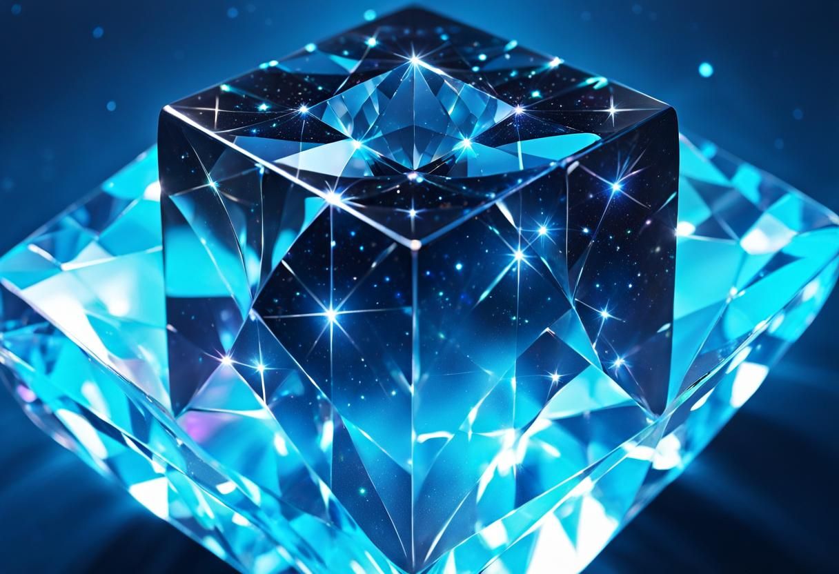 Blue Star Cube - Singular, Brilliant Cut, Transparent Gem Cu...