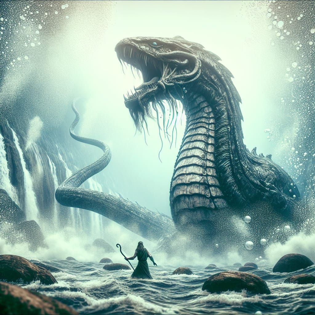 Leviathan creature..very ancient fighting in water - AI Generated Artwork - NightCafe Creator
