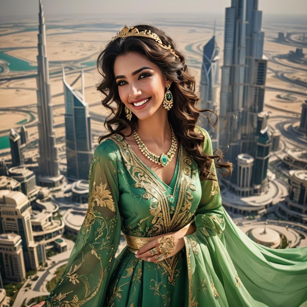 beautiful Arab lady princess with jewelry ,long dressed up green and ...