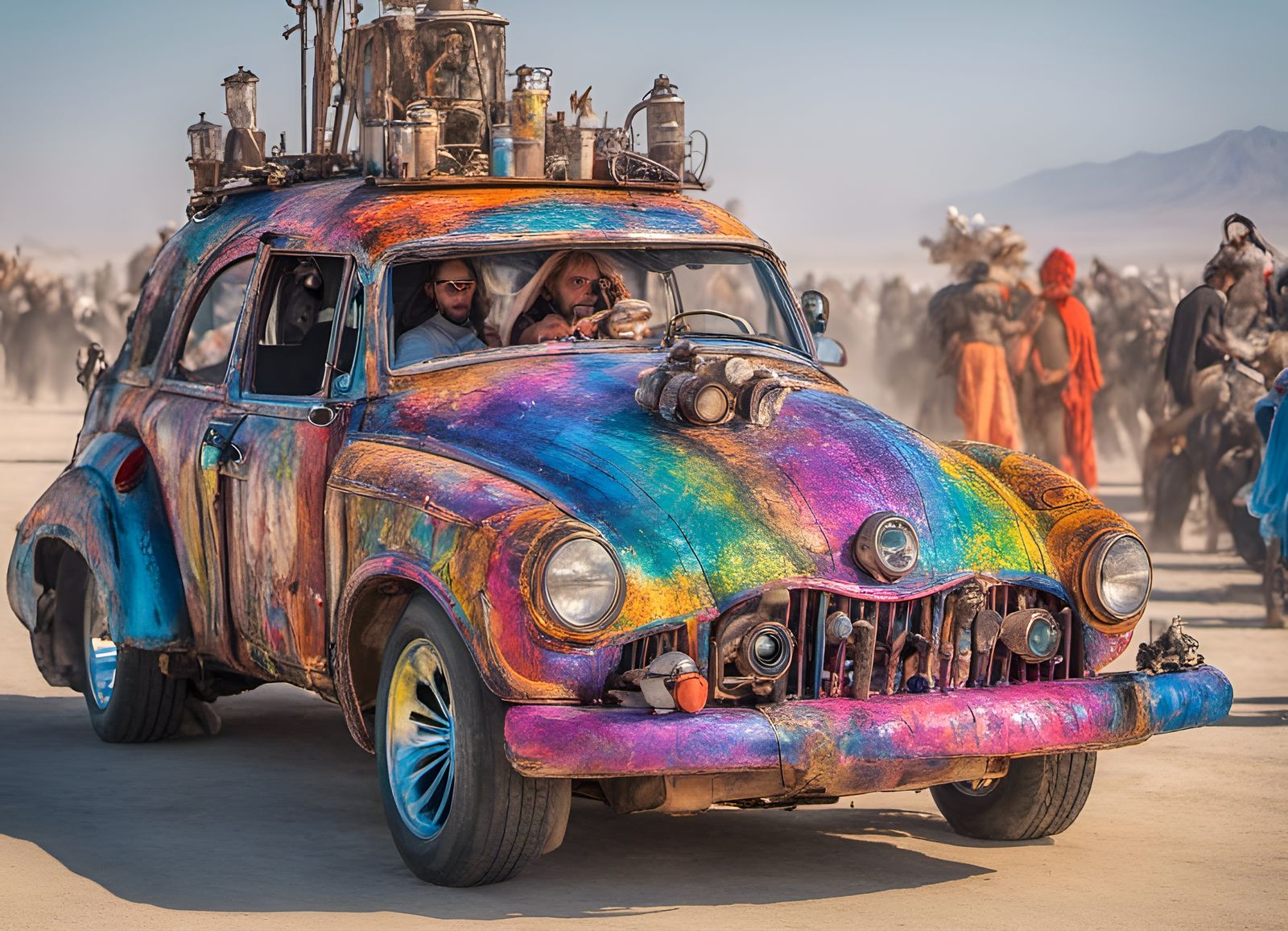 Amazing fantastical colorful art car at burningman - AI Generated ...