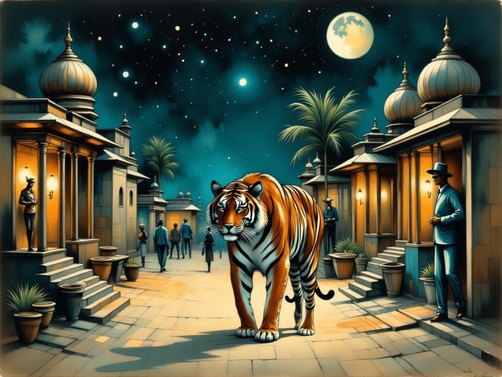 Tiger in the village at night - Regal Tiger Strolls Through ...