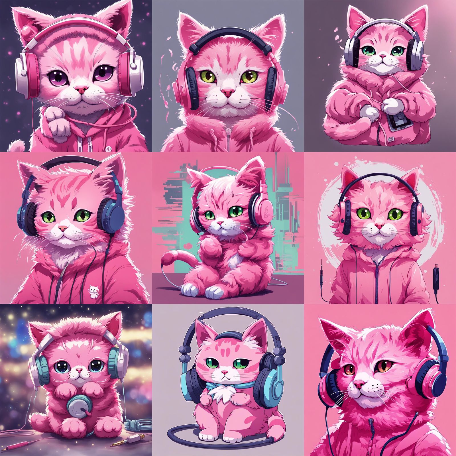 anthropomorphic pink cat furry cute headphones on - AI Generated ...