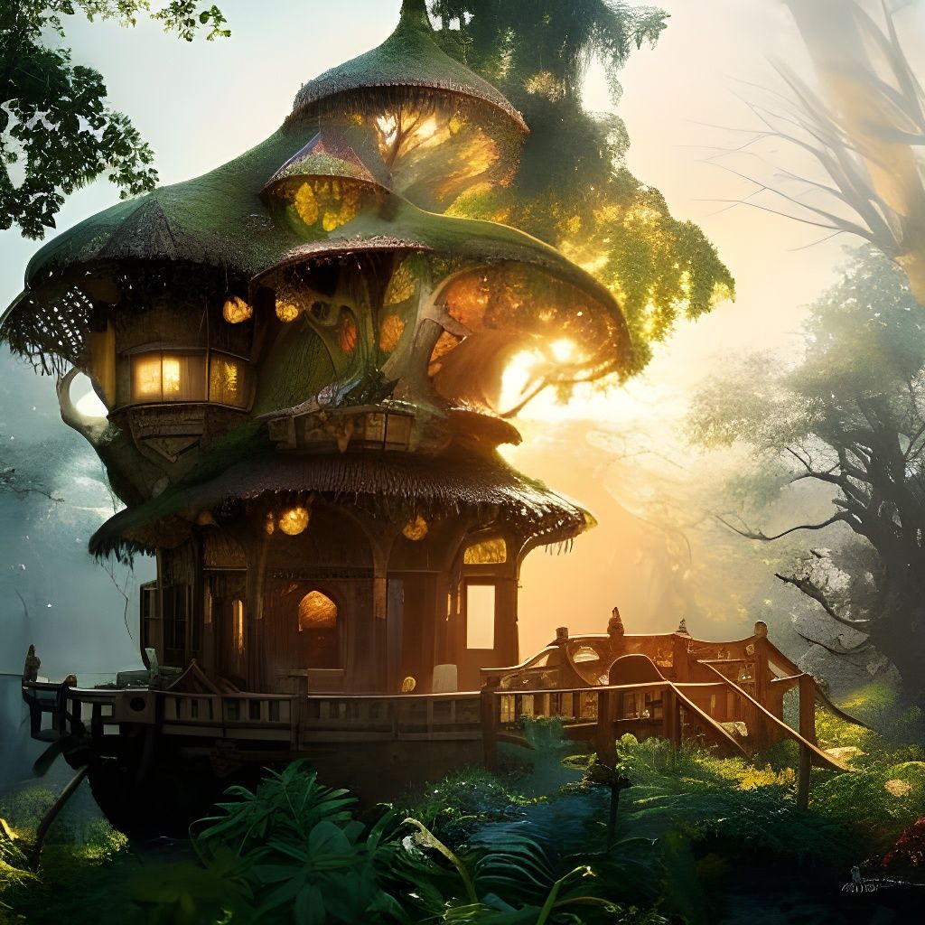 Sunrise Treehouse - AI Generated Artwork - NightCafe Creator