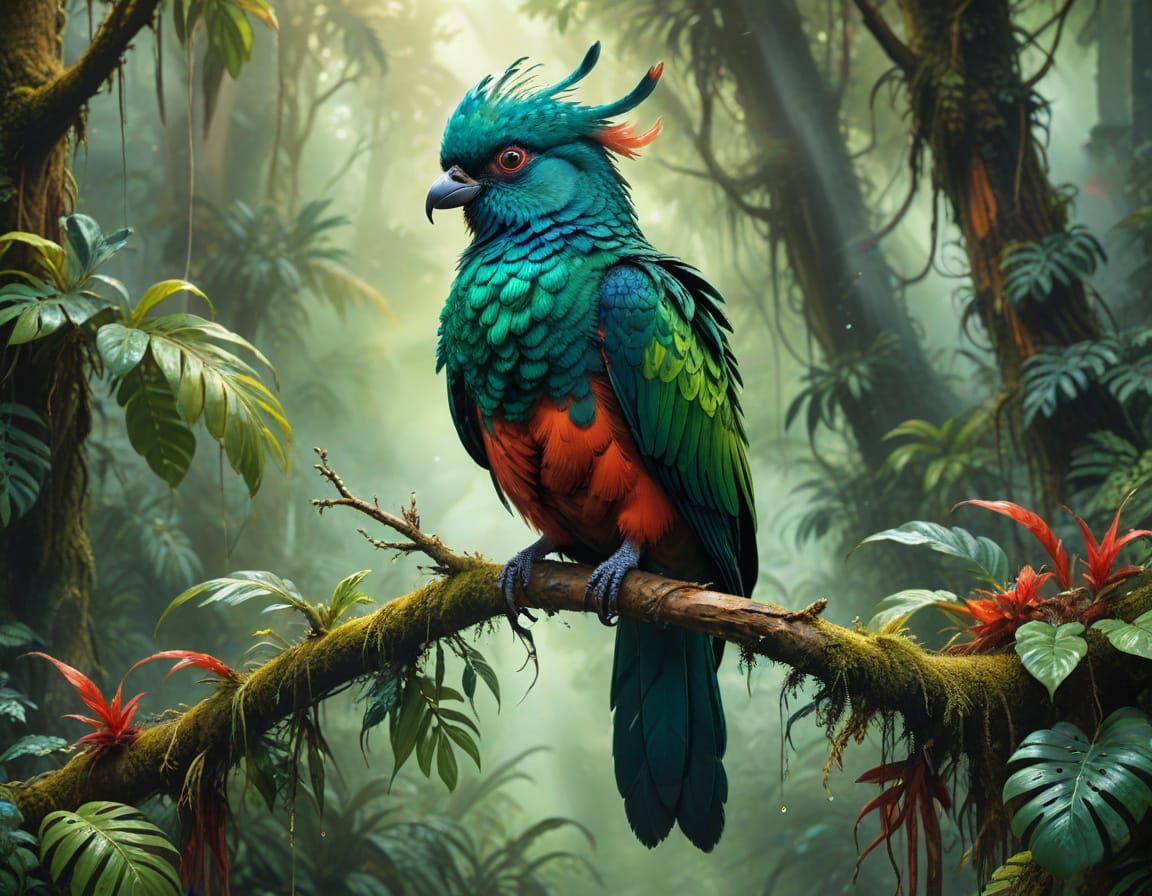 Regal Resplendent Quetzal in Cloud Forest Glory - AI Art