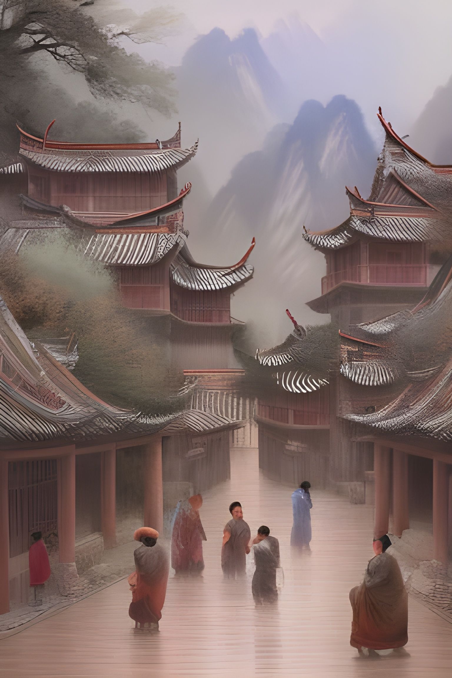 an ancient chinese village - AI Generated Artwork - NightCafe Creator