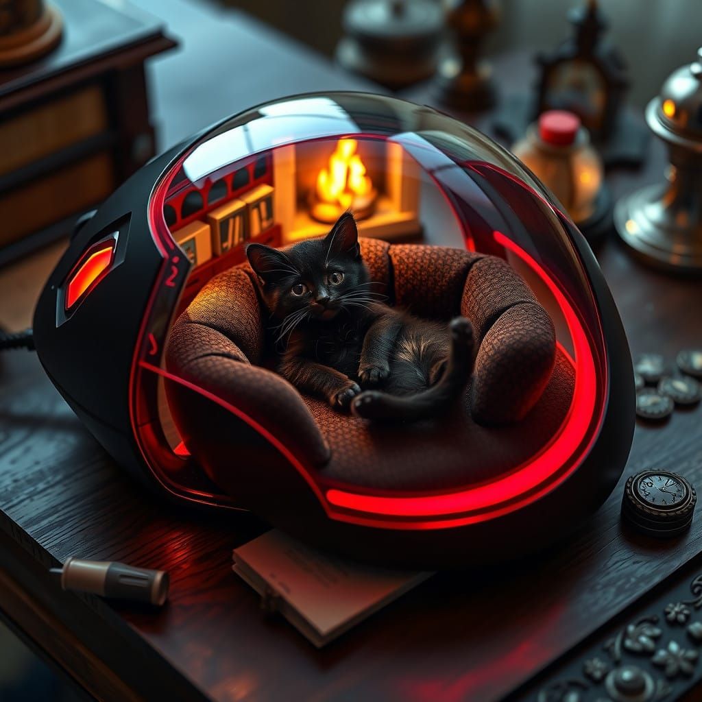 A BLACK modern computer mouse with RED LED accents and a clear plastic ...