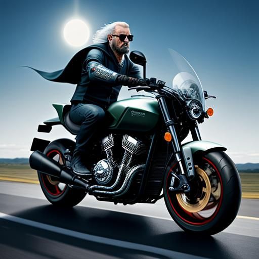 A wizard riding a futuristic motorcycle. - AI Generated Artwork ...