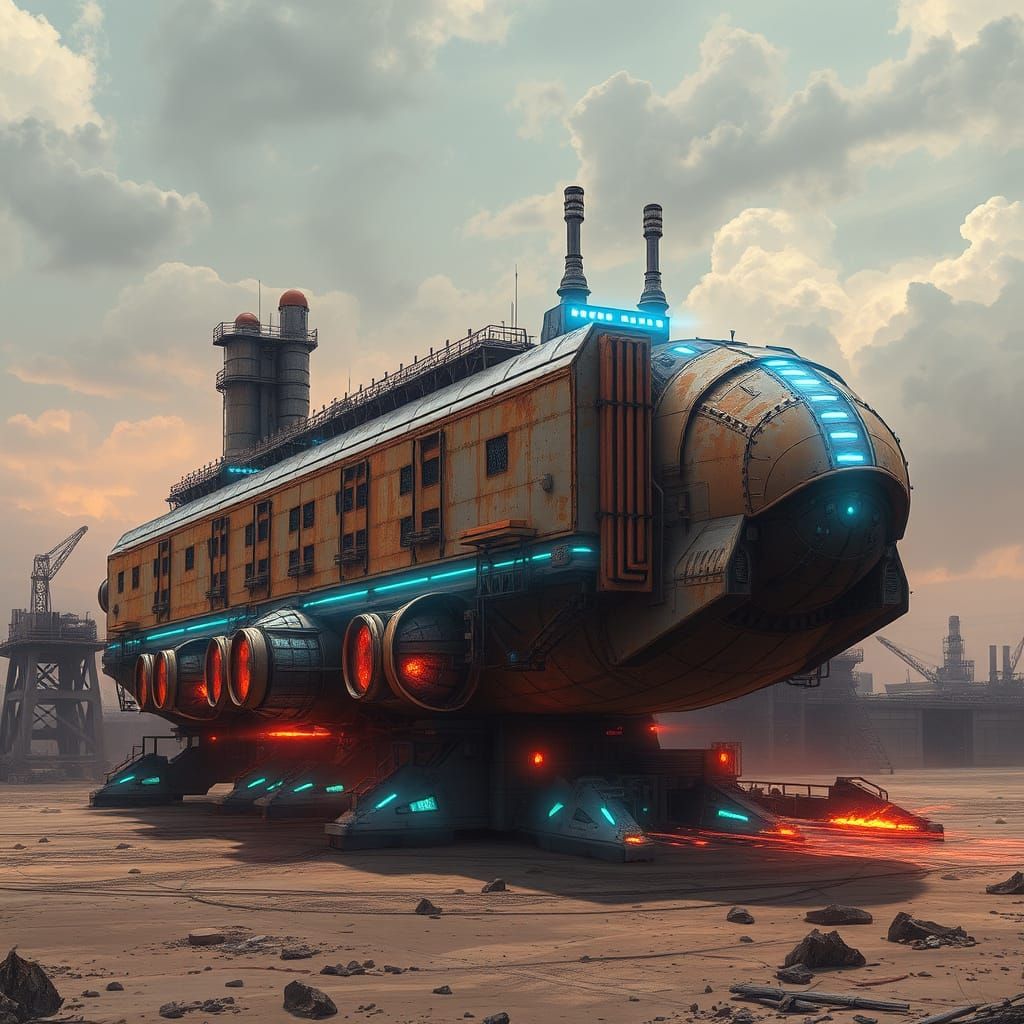 Post-Apocalyptic Industrial Spaceship in Anime JRP... - AI Art