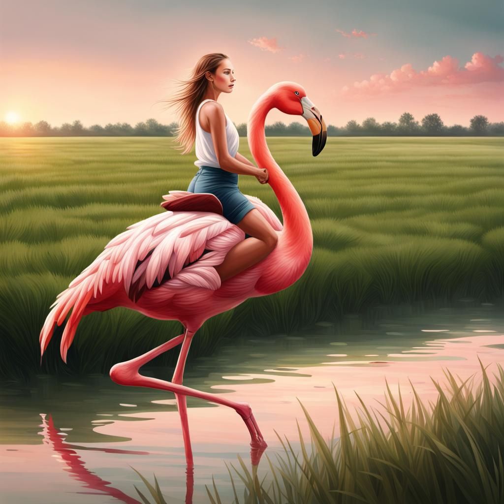 Riding a Flamingo - AI Generated Artwork - NightCafe Creator