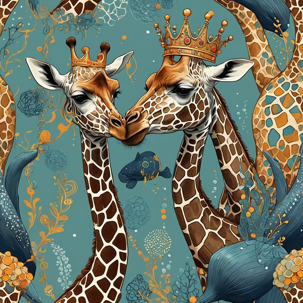 Under the sea giraffe - Giraffe Licking Crowned Whale in Abs...