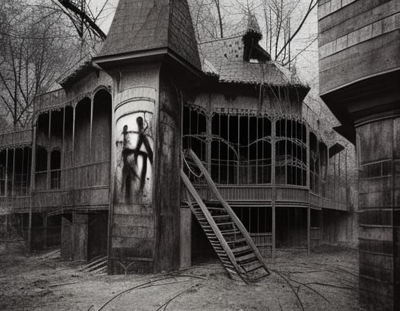 old photo of an amusement playground creepy horror park from hell with ...