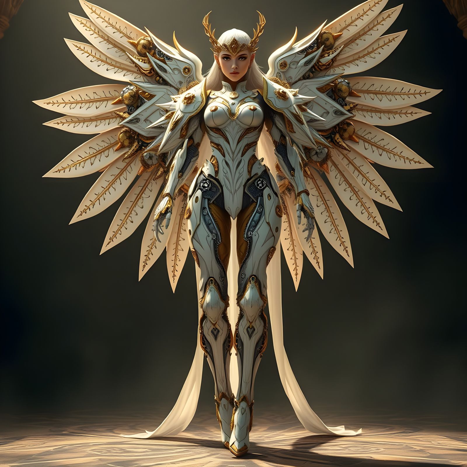 Steampunk Valkyrie in White Armor - AI Art