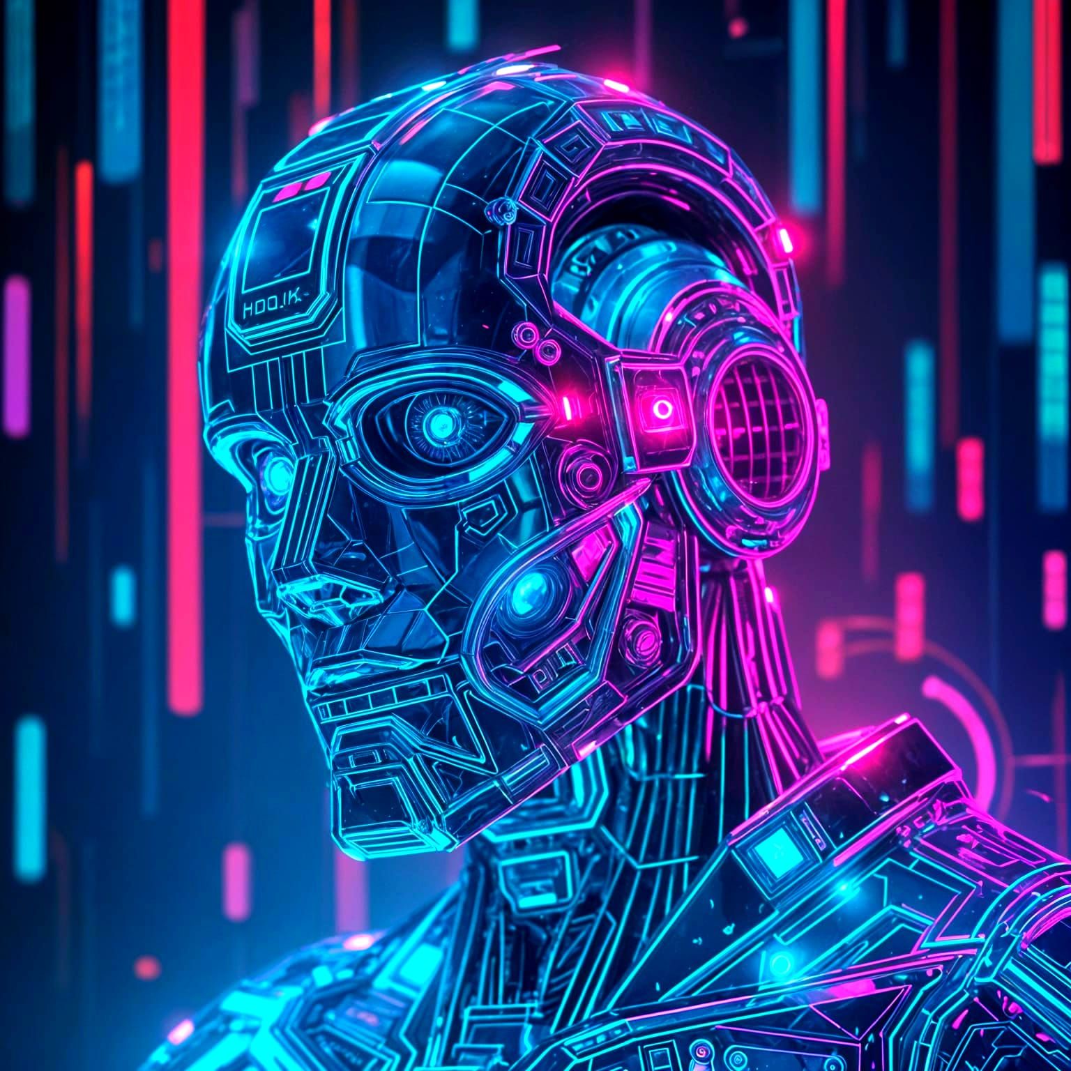 Holographic Vaporwave Glitch Robot - Glitch Robot Portrait i...