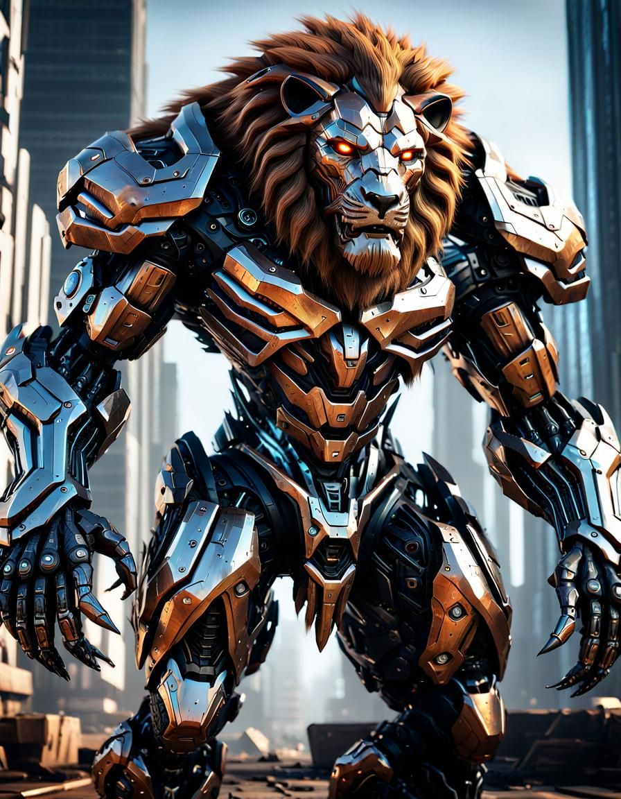 Monster man, beautiful face and eyes, lion skin, lion massive muscle ...