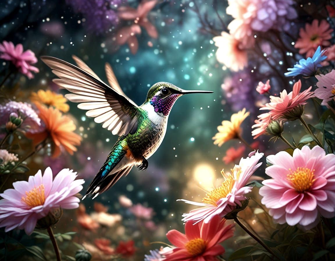 Hummingbird - Whimsical Hummingbird in Vibrant Watercolor