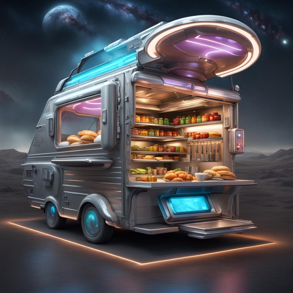 Futuristic Food Truck Serving Intergalactic Food - AI Art