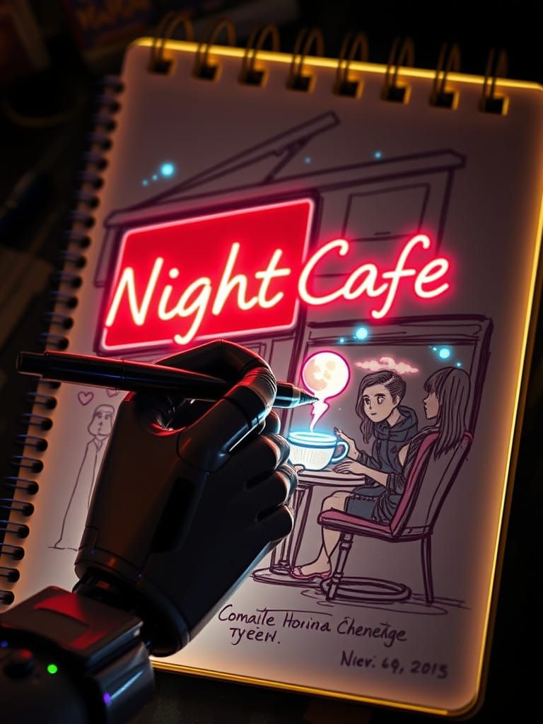 Art Of A.I. - Glowing Notepad Reveals Vibrant Night Café Sce...