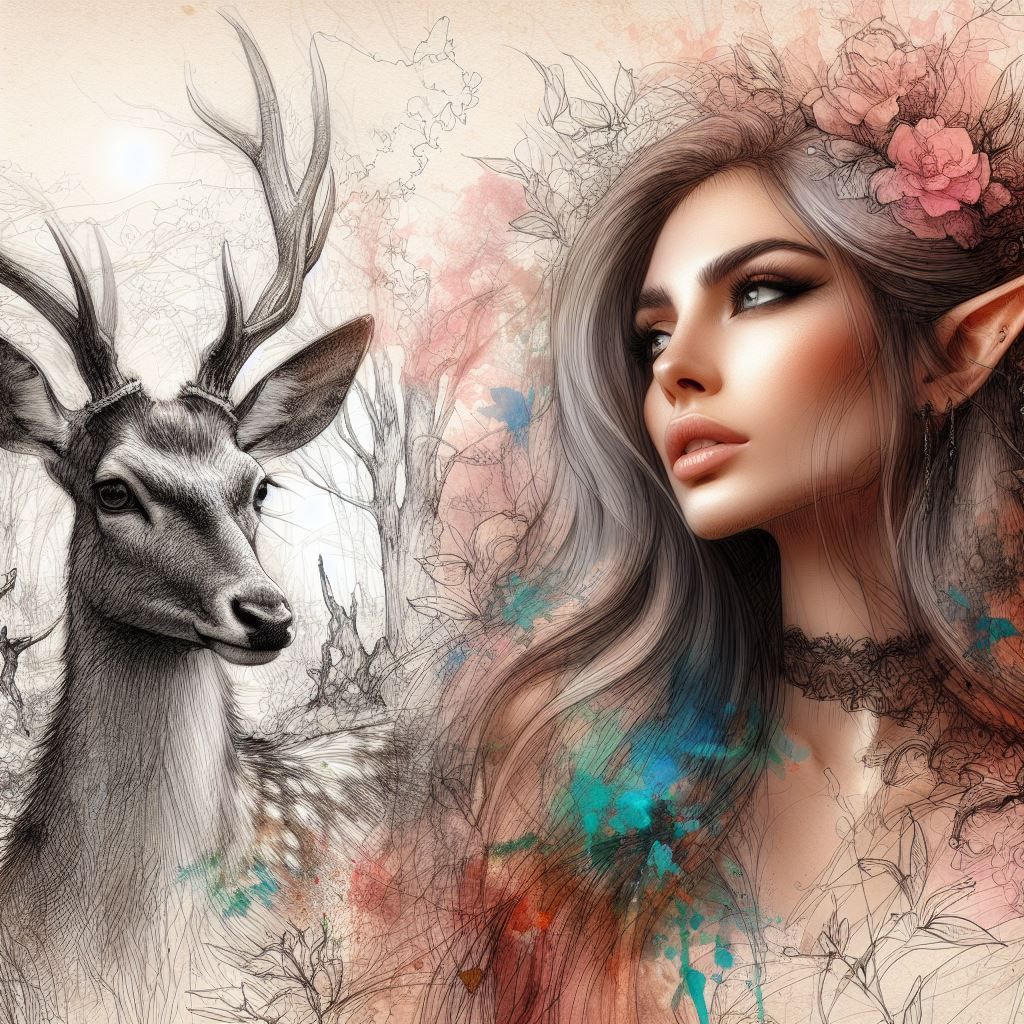 Hermosa Elfa con un venado - AI Generated Artwork - NightCafe Creator