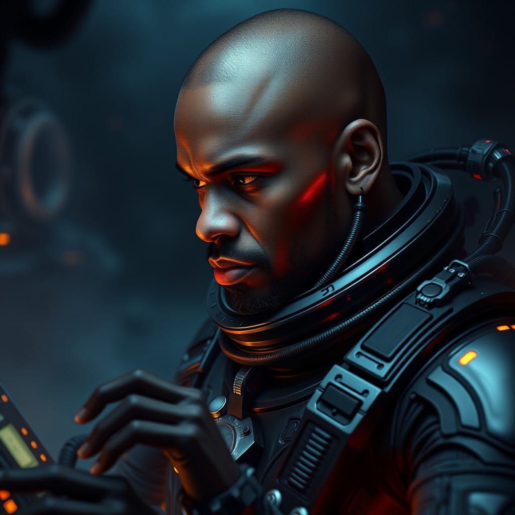 Deep Sea Diver in Futuristic Exosuit Preparing for... - AI Art