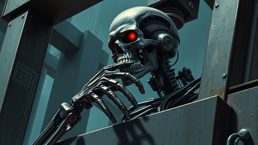 Cyborg on Brink of Destruction in Gritty Metallic ... - AI Art