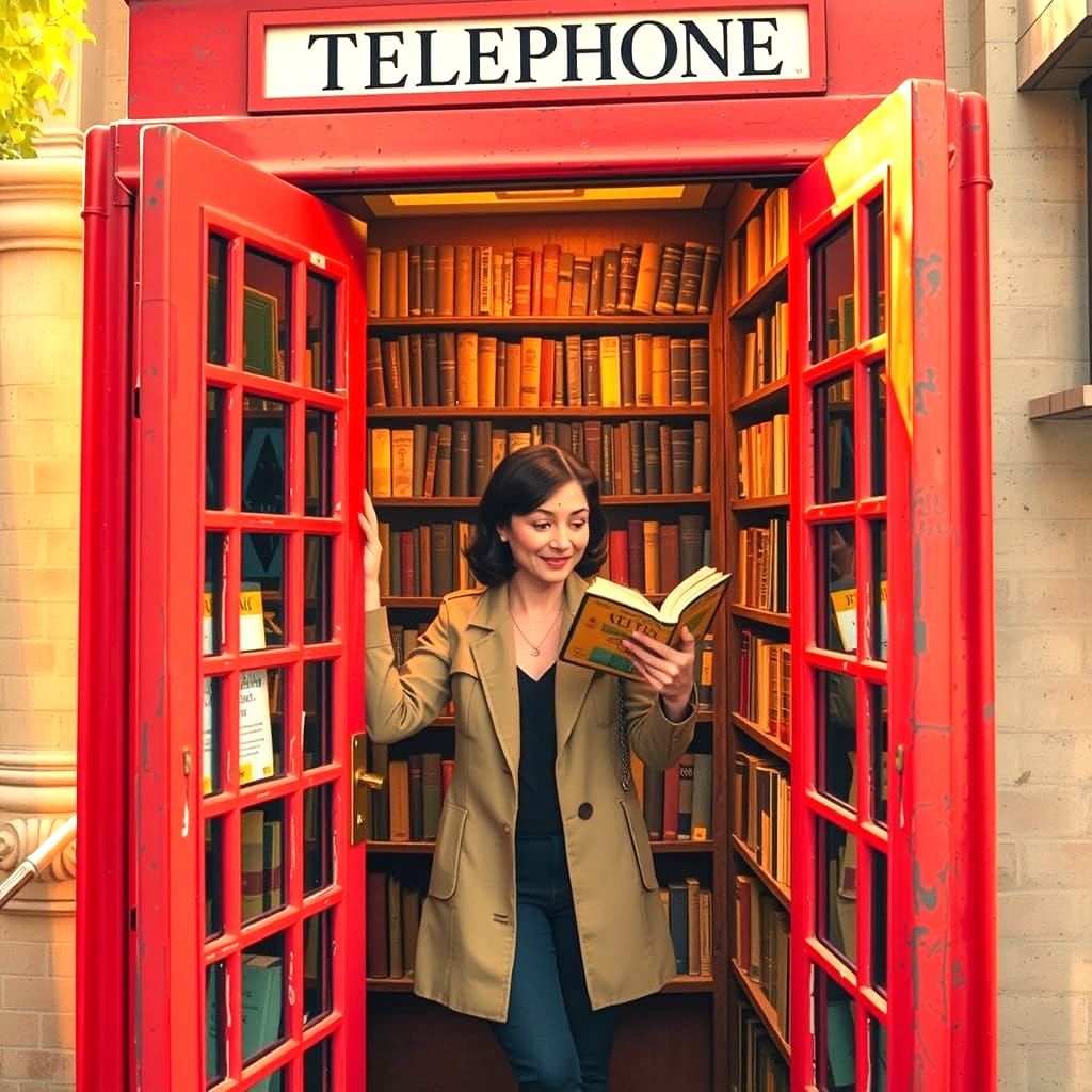 British Red Phone Box Library - Warm Golden Light Fills a V...