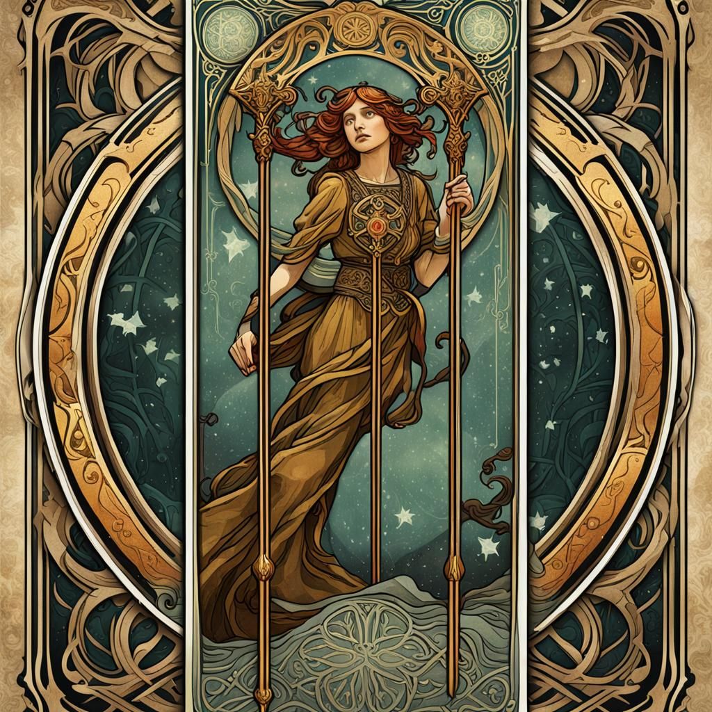 Two of Wands, Alphonse Mucha style - AI Generated Artwork - NightCafe ...