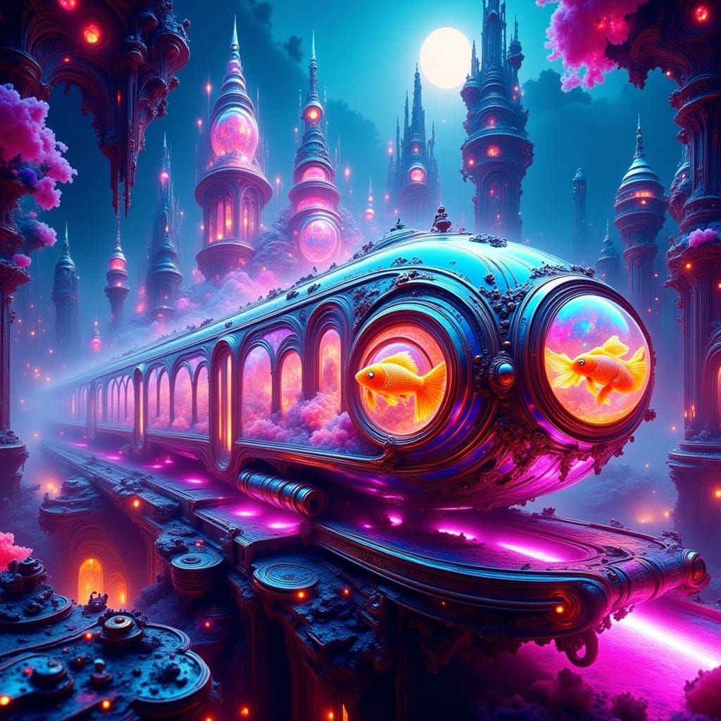 Surreal, High-Tech Train Glides Through Ethereal C... - AI Art