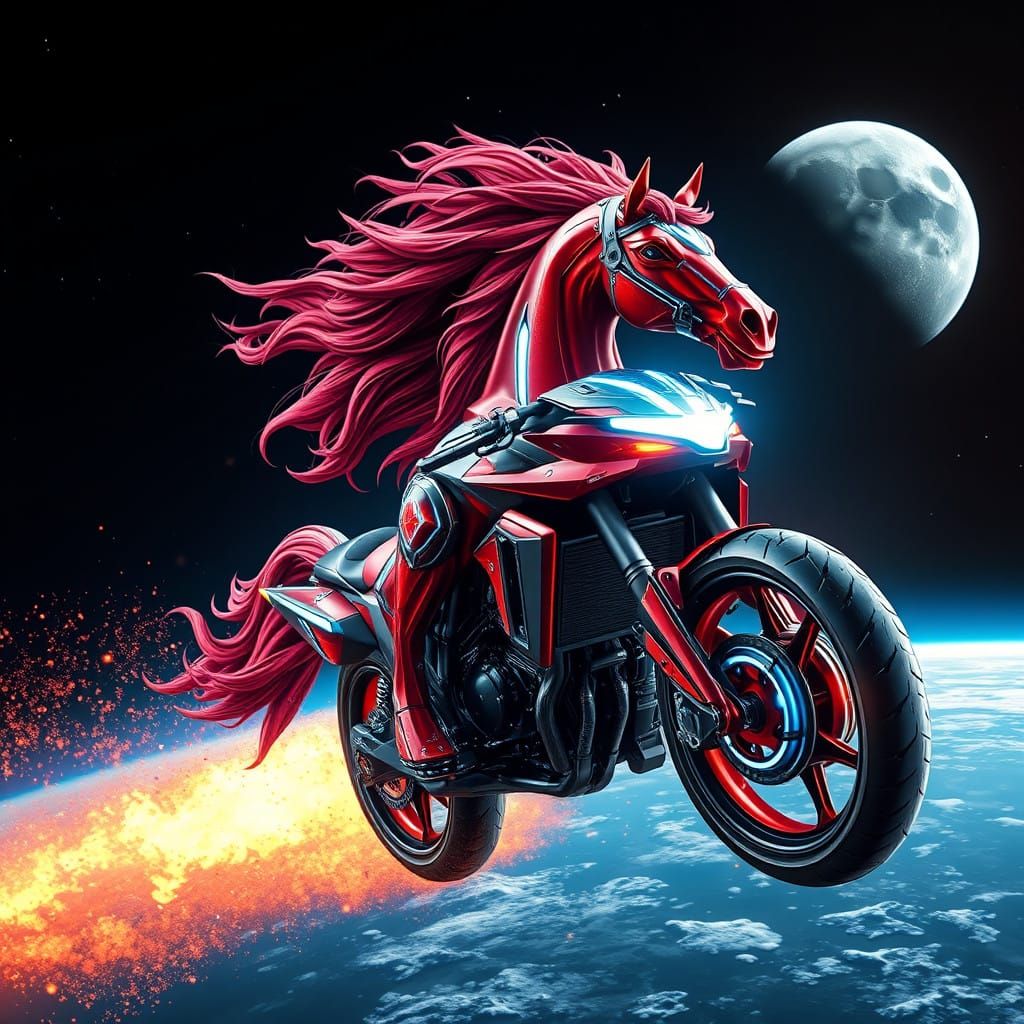 Majestic Red Horse Blasts Off to the Moon on High-... - AI Art