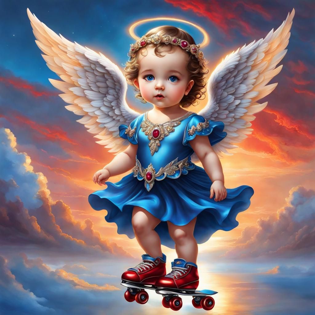 Amelia - Adorable Chubby Baby Angel on Roller Skates