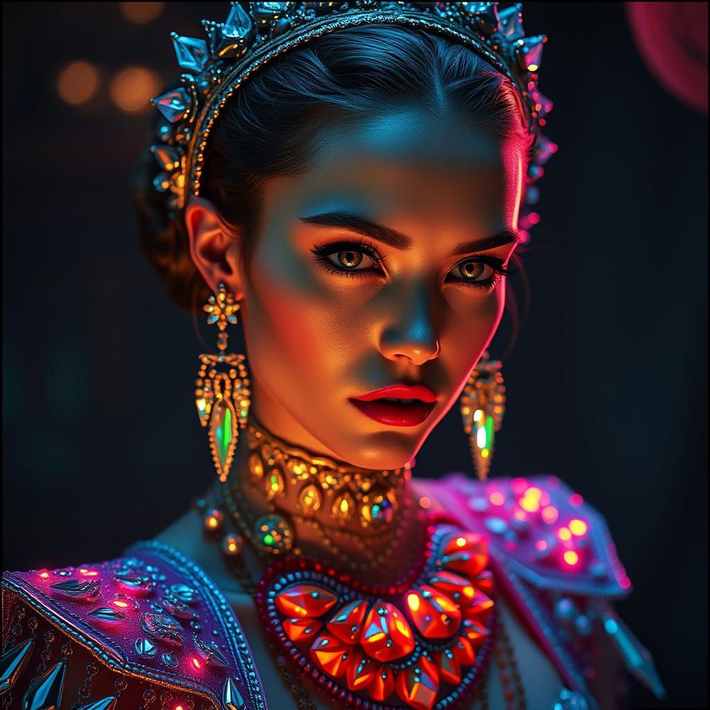 Ethereal Goddess in Neon Boudoir - AI Art