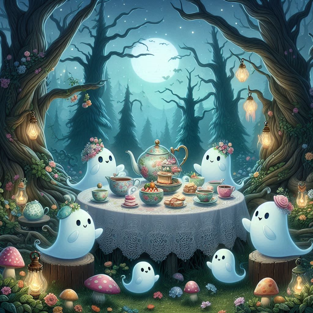 Ghostly Tea Party in the Enchanted Forest - AI Generated Artwork ...
