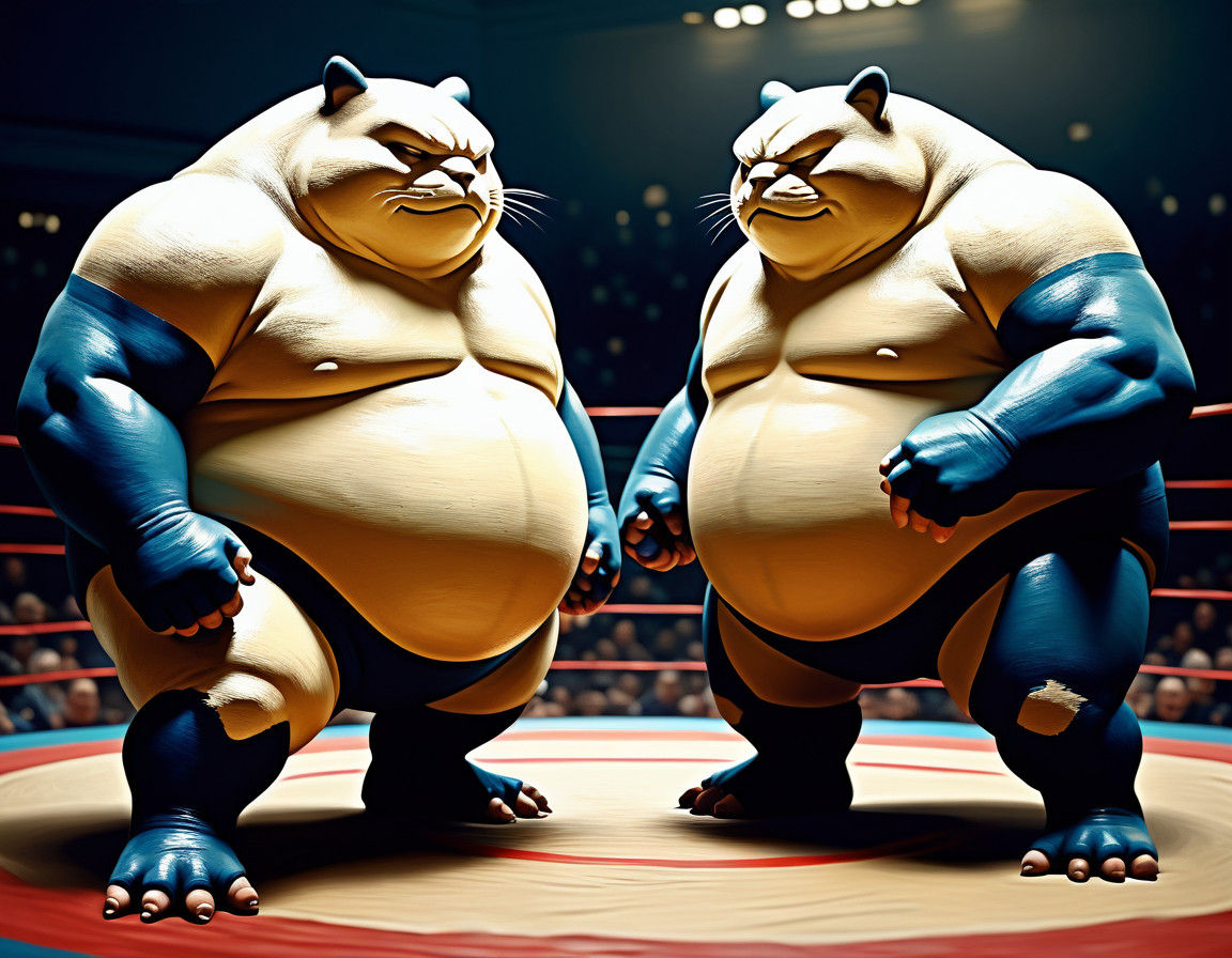 Sumo Snorlax Champions Clash in Visceral Oil Paint - AI Art