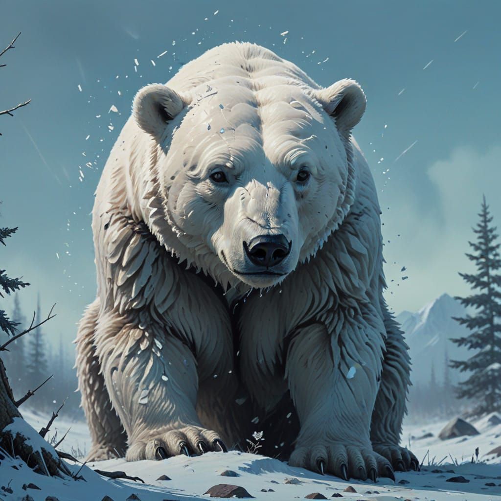 Clockwork Polar Bear in Moody Winter Scene - AI Art