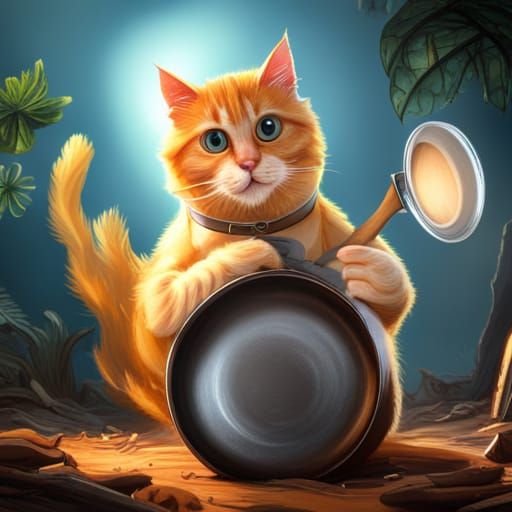 orange cat holding a frying pan - AI Generated Artwork - NightCafe Creator