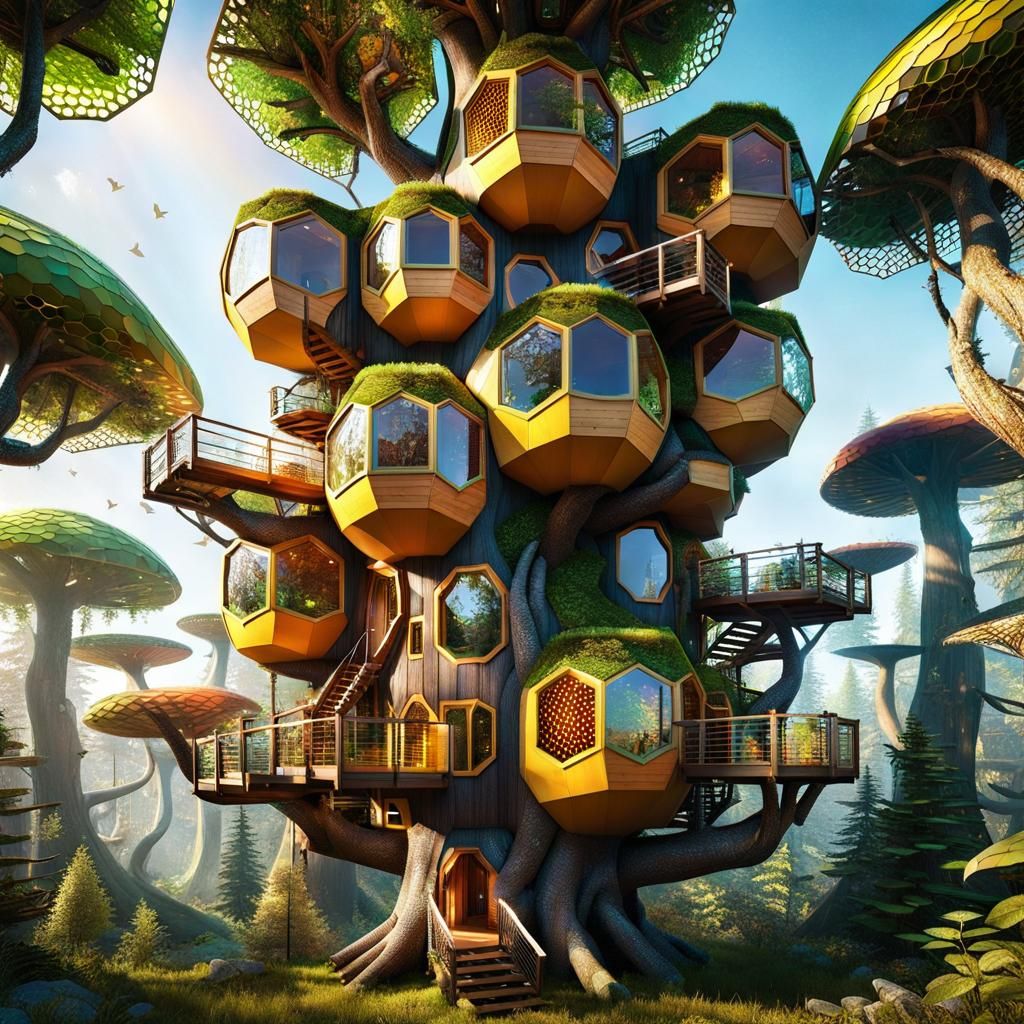 Honeycomb Treehouse TerraPod Retreat - AI Generated Artwork - NightCafe ...