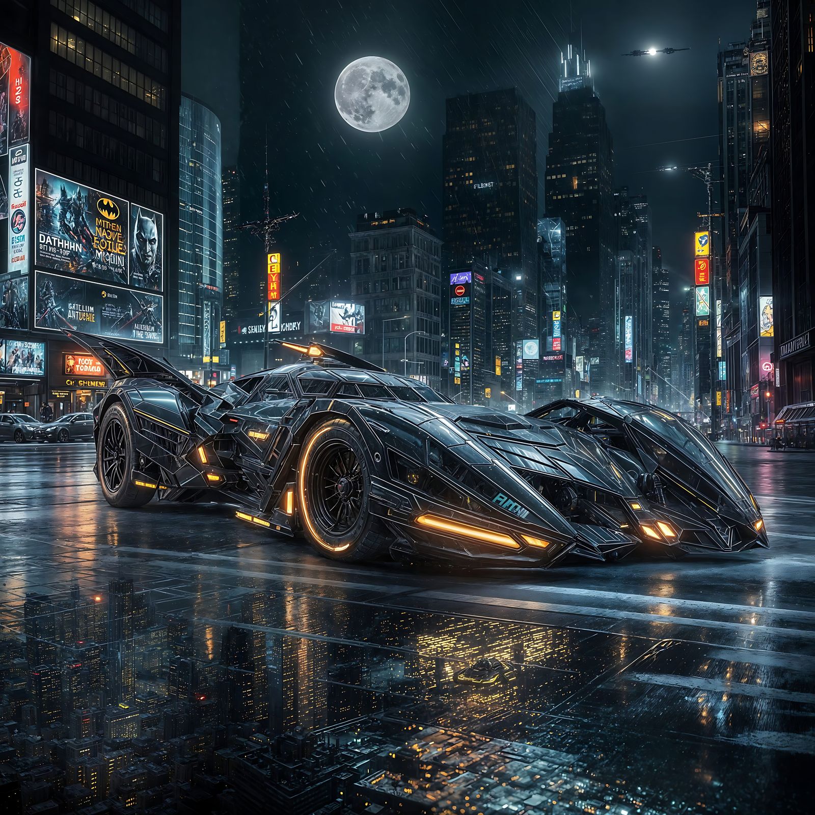 Cyberpunk Batmobile in Gotham City - AI Art