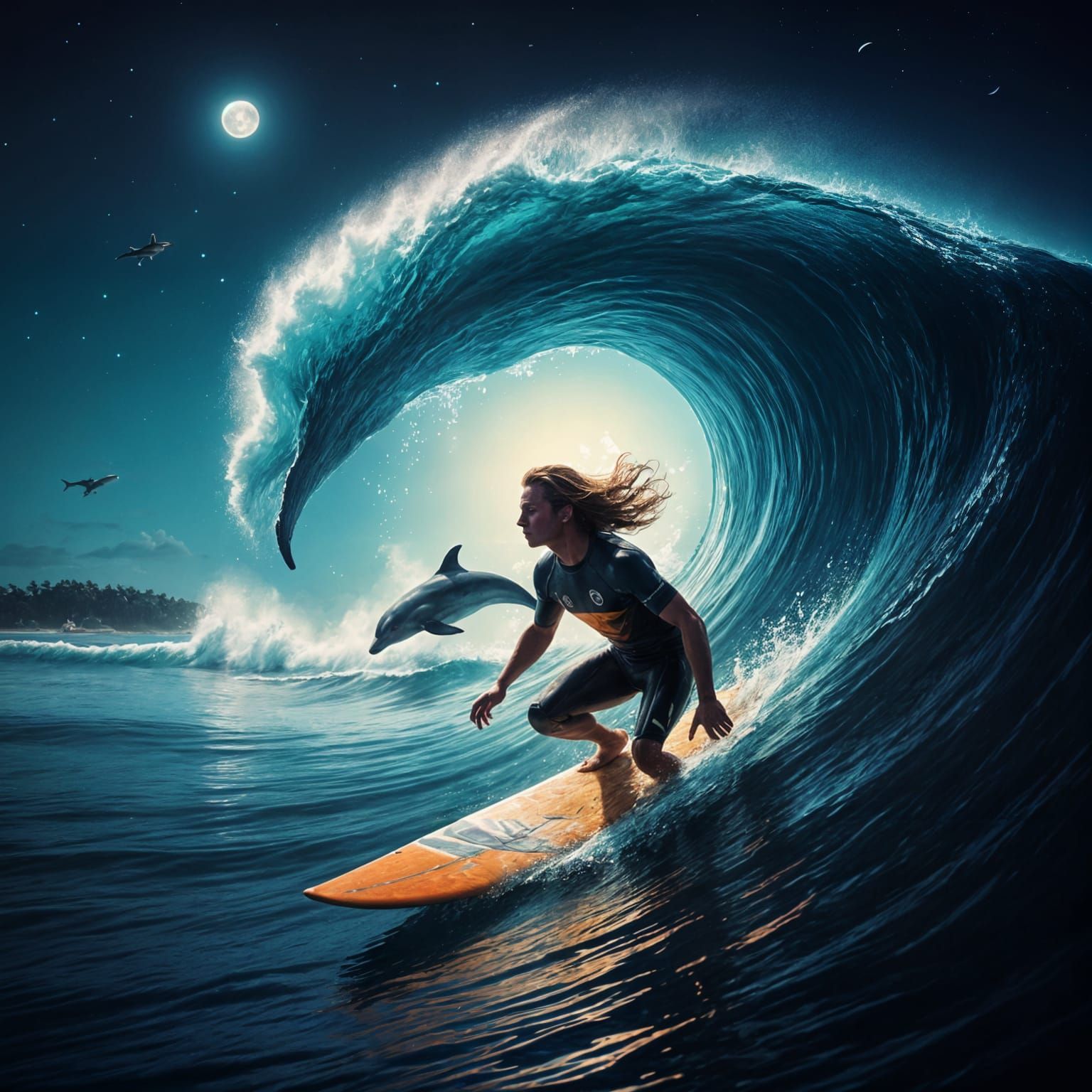 Vibrant Waves and Dolphins in Kinetic Pointillism ... - AI Art