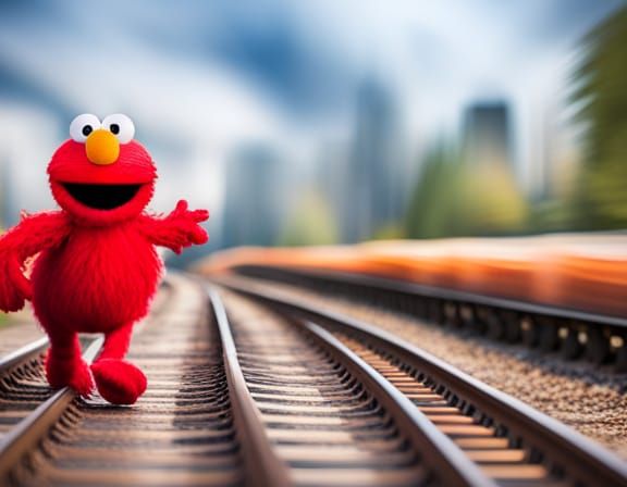 elmo's on the train tracks hoping to get hit! - AI Generated Artwork ...
