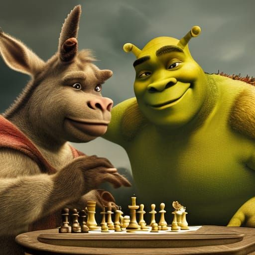 Shrek teaches Donkey how to play Chess - AI Generated Artwork ...