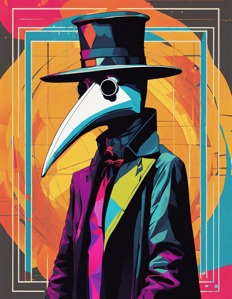 plague doctor Screen print, pop art, splash screen art, triadic colors ...