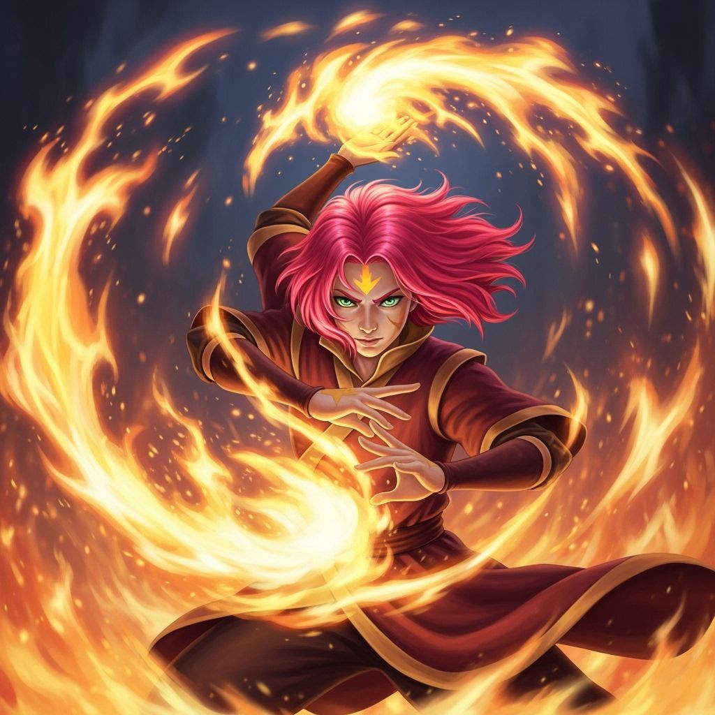 Vibrant Firebender with Pink Hair in Avatar Style - AI Art