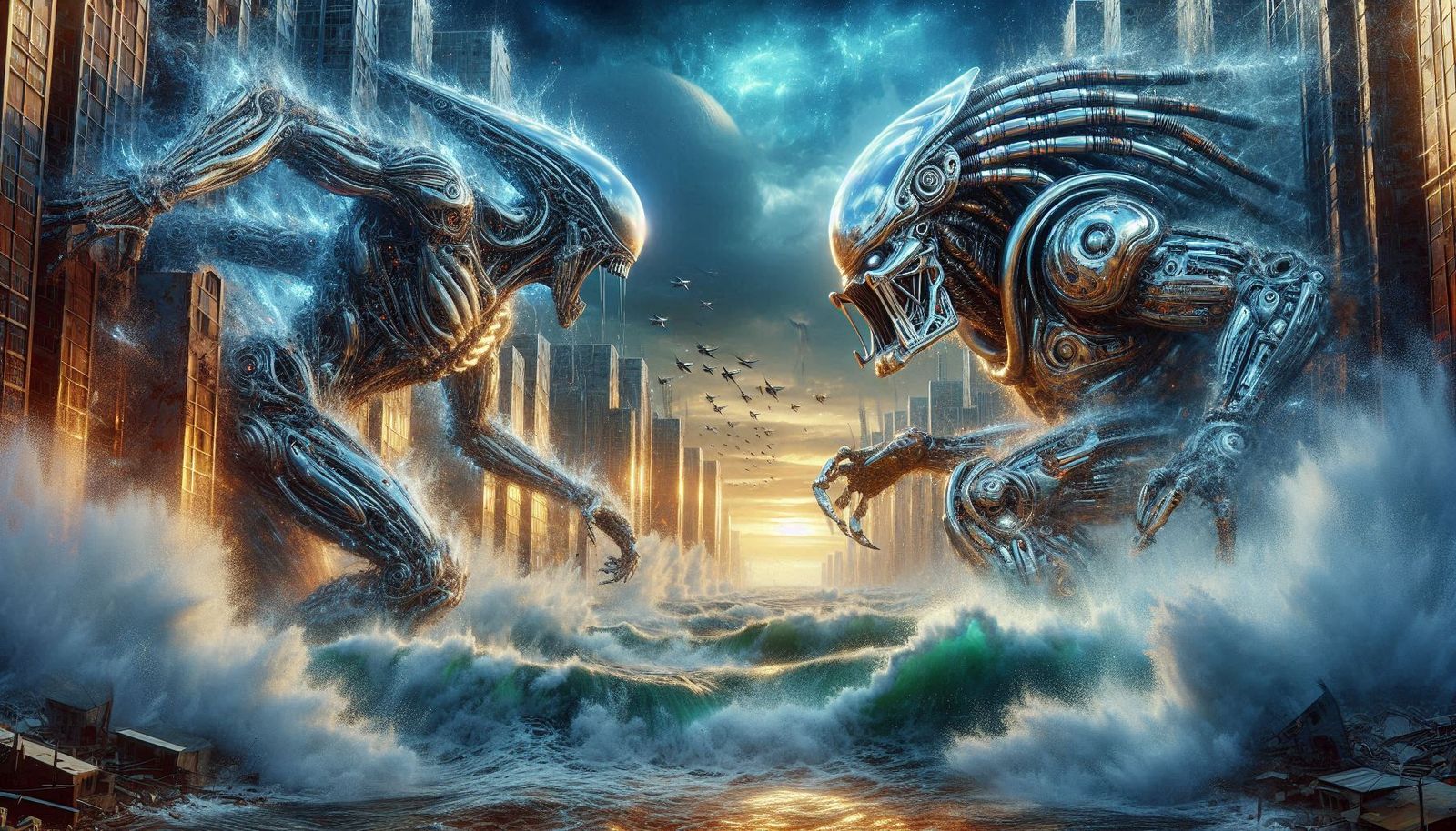 Alien vs Predator – New York 10 - AI Generated Artwork - NightCafe Creator