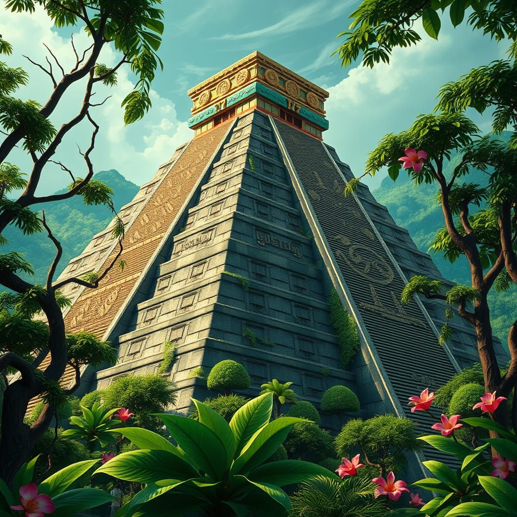 Majestic Aztec Pyramid in Emerald Jungle with Intr... - AI Art