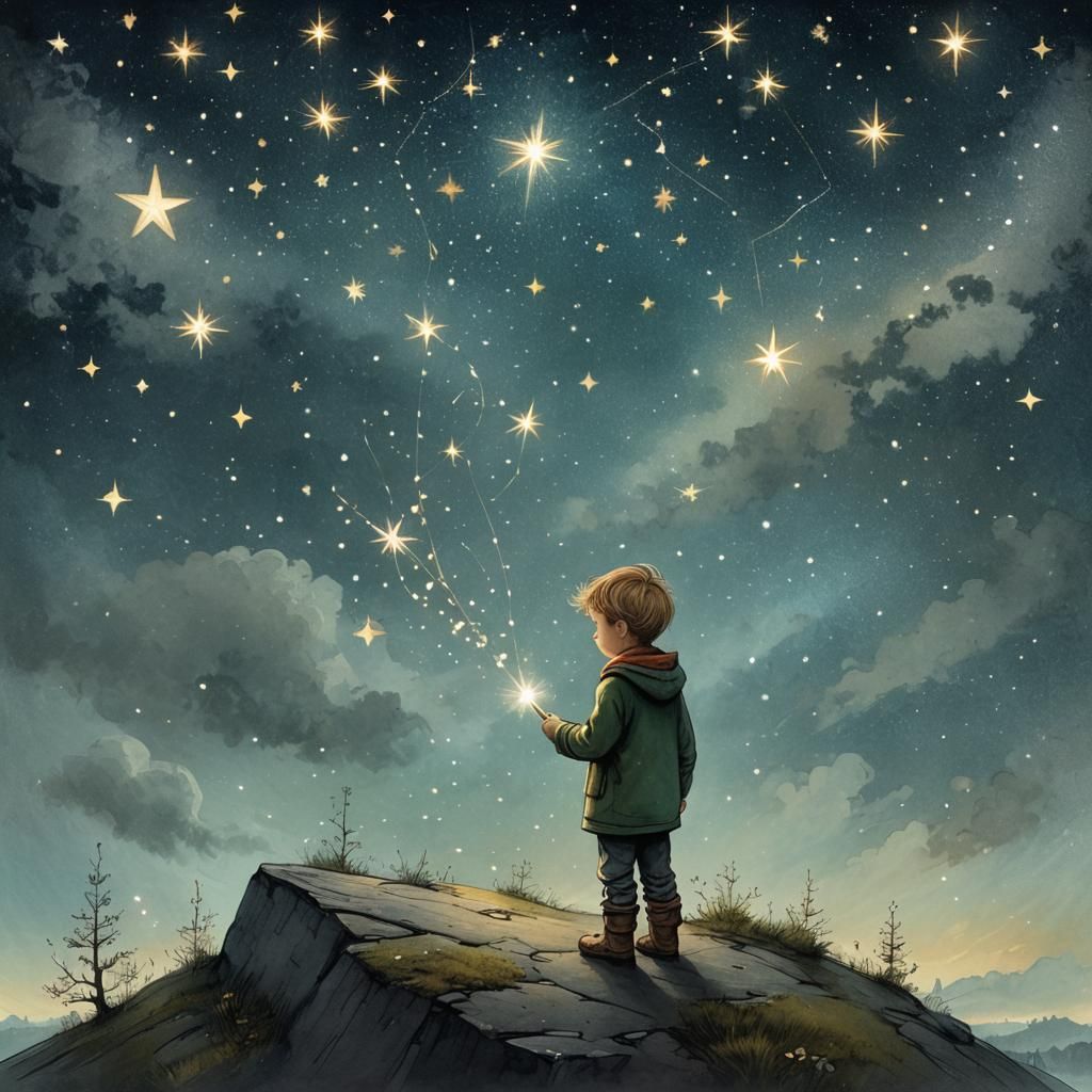 A little boy put stars on the sky - AI Generated Artwork - NightCafe ...
